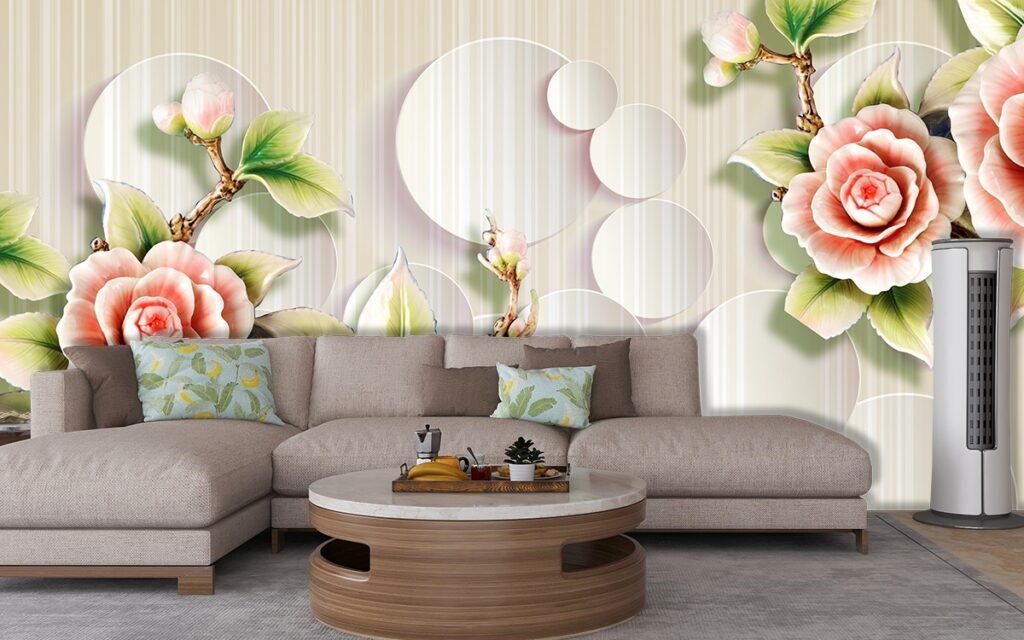 3D Flower and Circles Pattern Wallpaper Mural - Magicdecor®