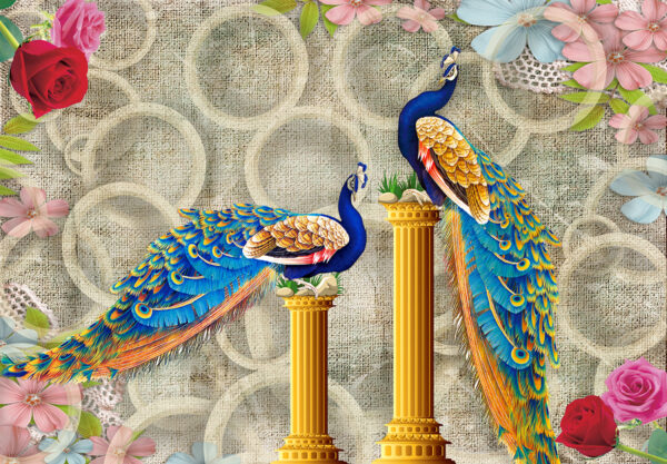 Peacocks on Pillars Wallpaper - Magicdecor®