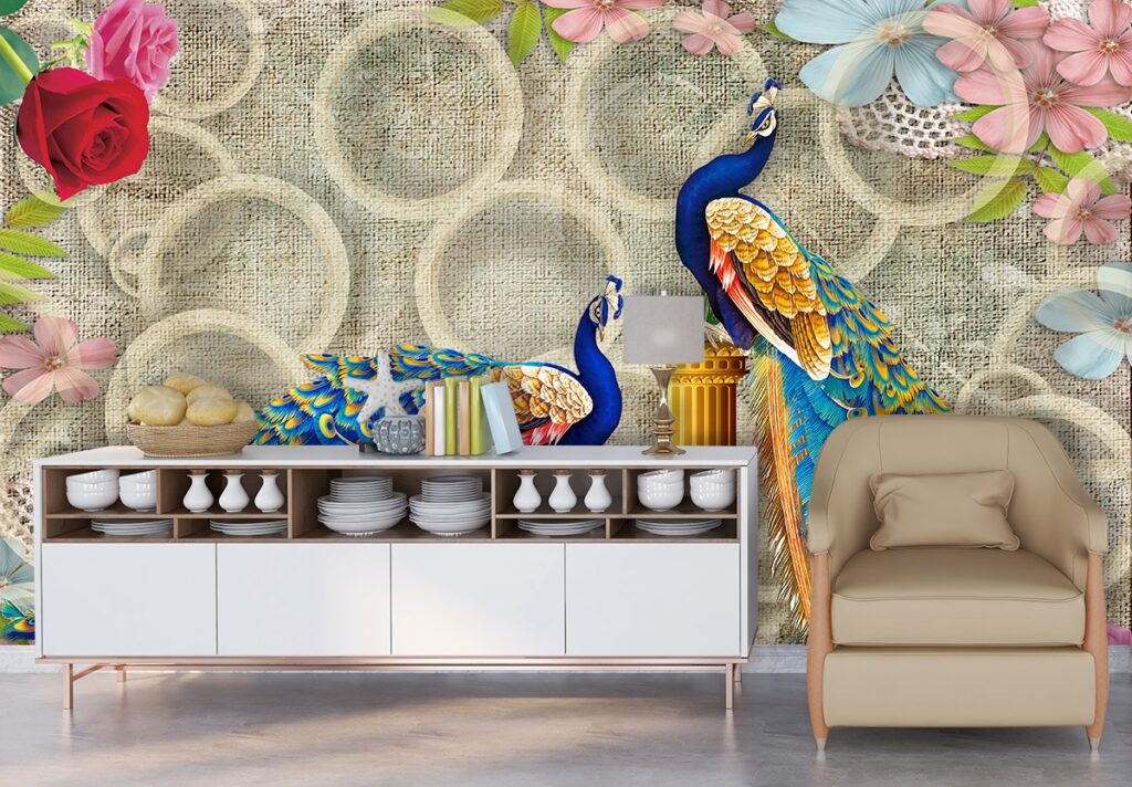 Peacocks on Pillars Wallpaper - Magicdecor®