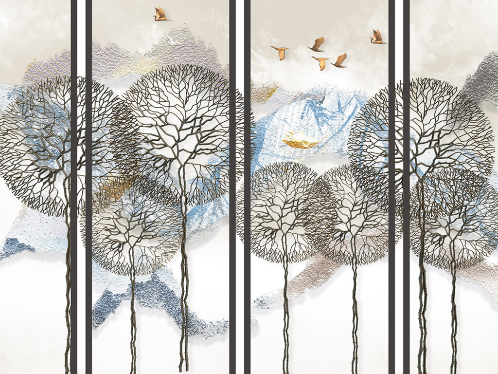 A Group of Trees with Birds Flying - Magicdecor®