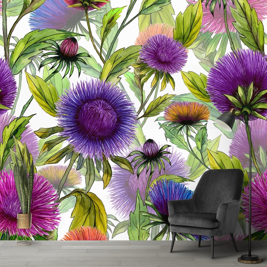 A colorful flowers with green leaves - Magicdecor®