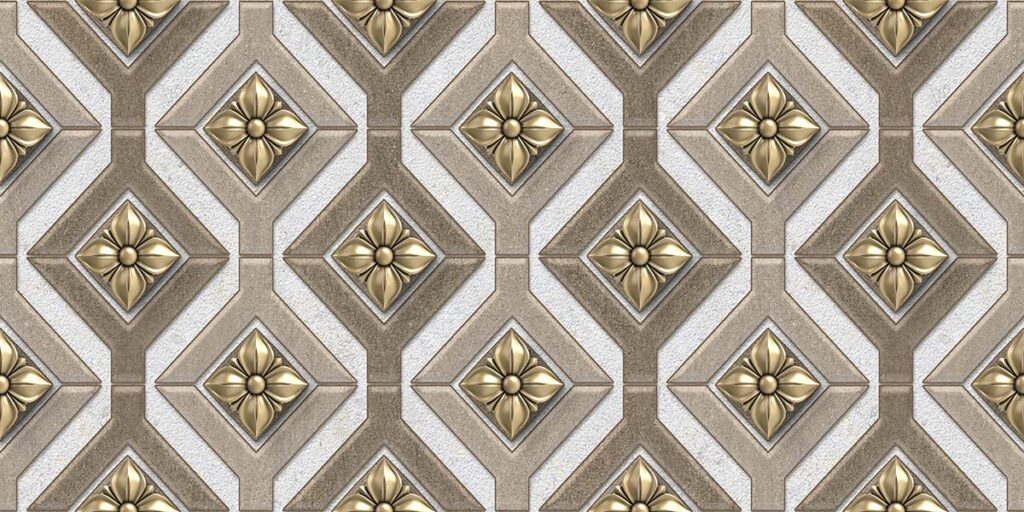 A pattern of gold flowers and diamond shapes - Magicdecor®