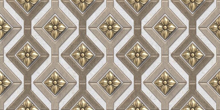 A pattern of gold flowers and diamond shapes - Magicdecor®