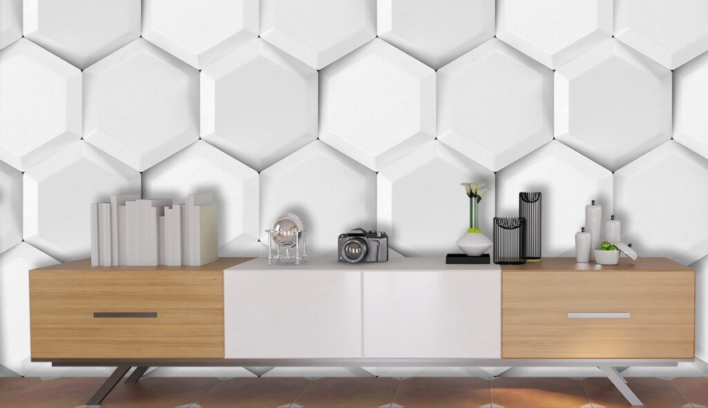 A white hexagons on a wall - Magicdecor®