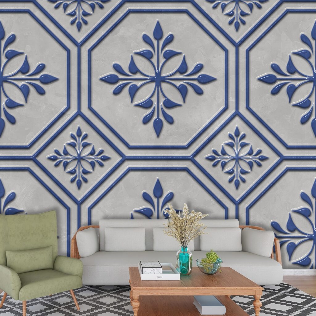 A pattern of blue and white tiles - Magicdecor®