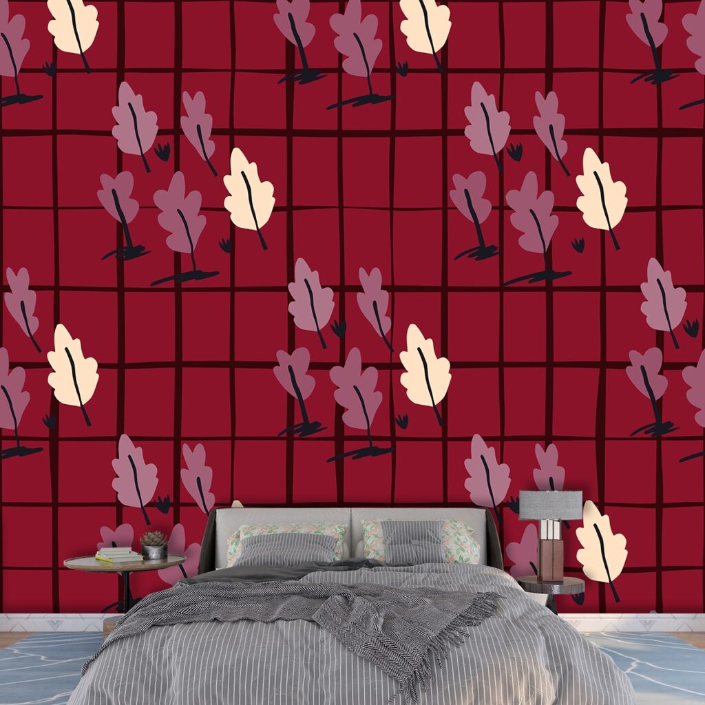 A pattern of leaves on a red background - Magicdecor®