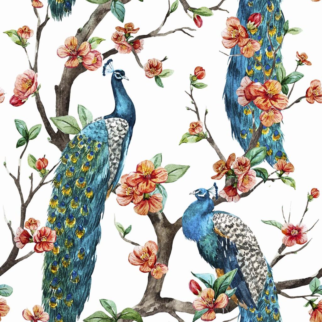 A watercolor peacocks and flowers - Magicdecor®
