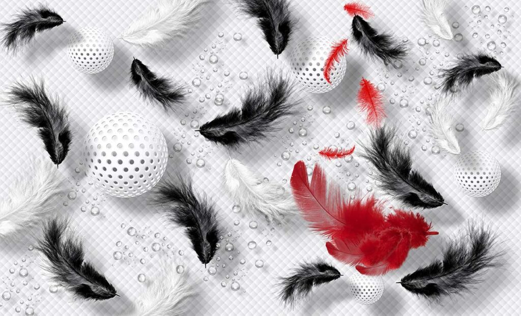 A red and black feathers and golf balls - Magicdecor®