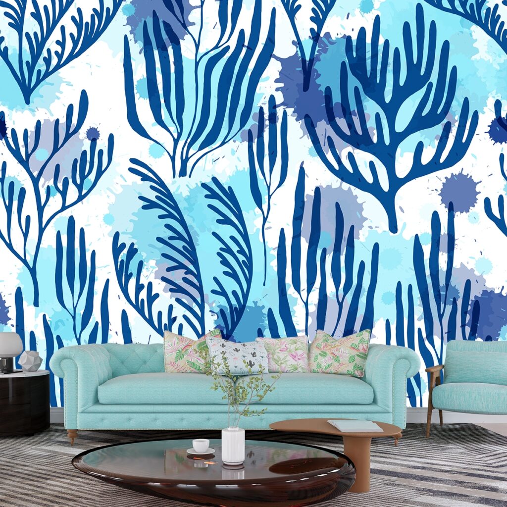 Pattern of Blue Plants Wallpaper for Walls - Magicdecor®