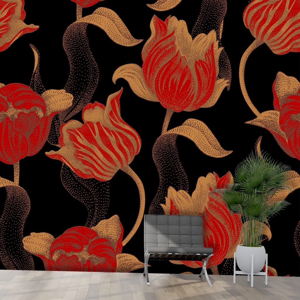 Beautiful Red Floral Pattern Wallpaper - Magicdecor®