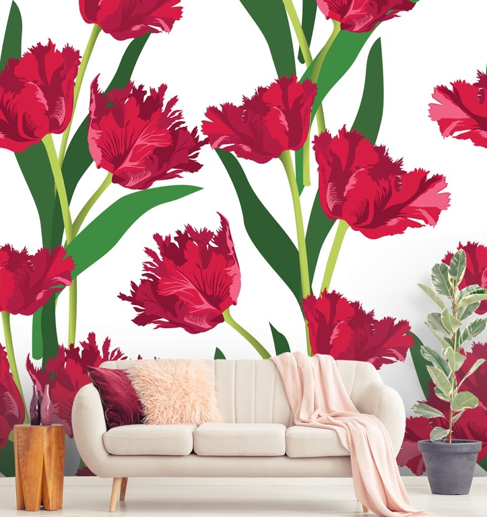 Enchanted Red Floral Pattern Mural Wallpaper - Magicdecor®