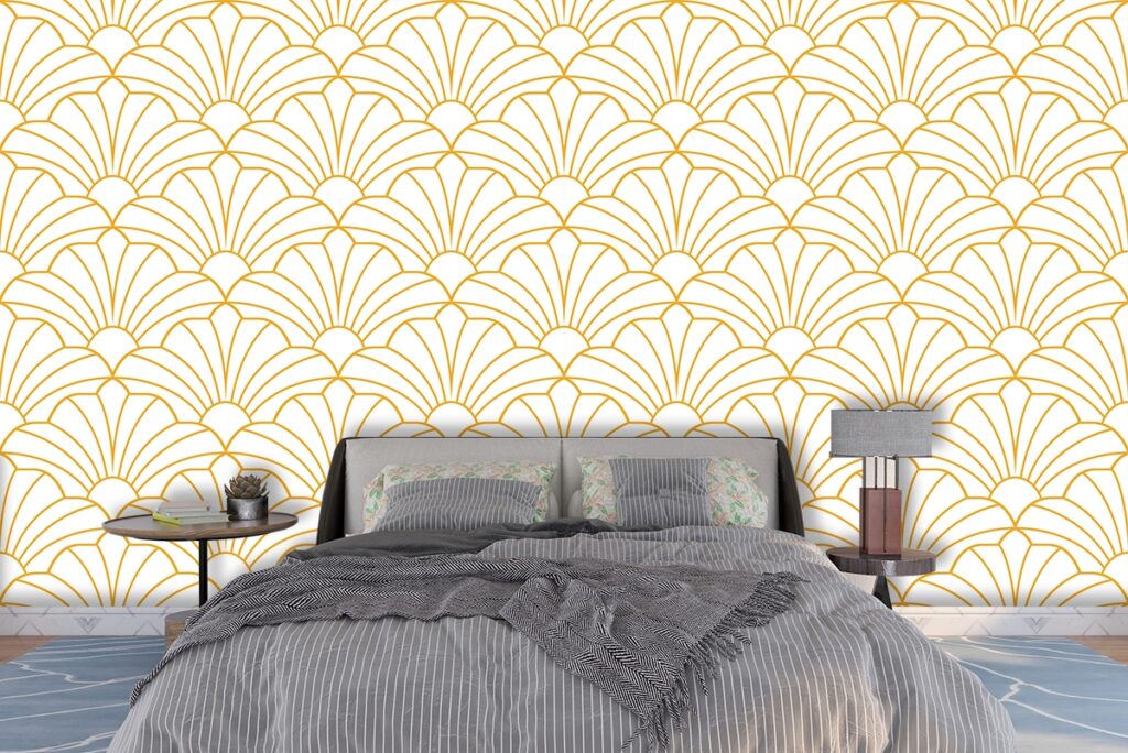 A pattern of orange and white fan shaped shapes - Magicdecor®