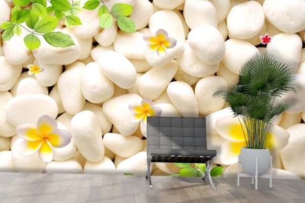 A group of white rocks with flowers and leaves - Magicdecor®