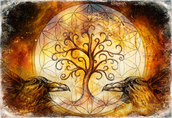 A drawing of two birds and a tree of life - Magicdecor®