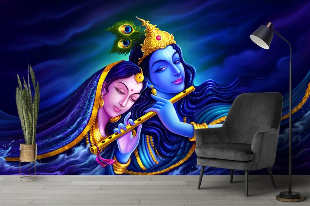 Blue Color Radha Krishna Wallpaper