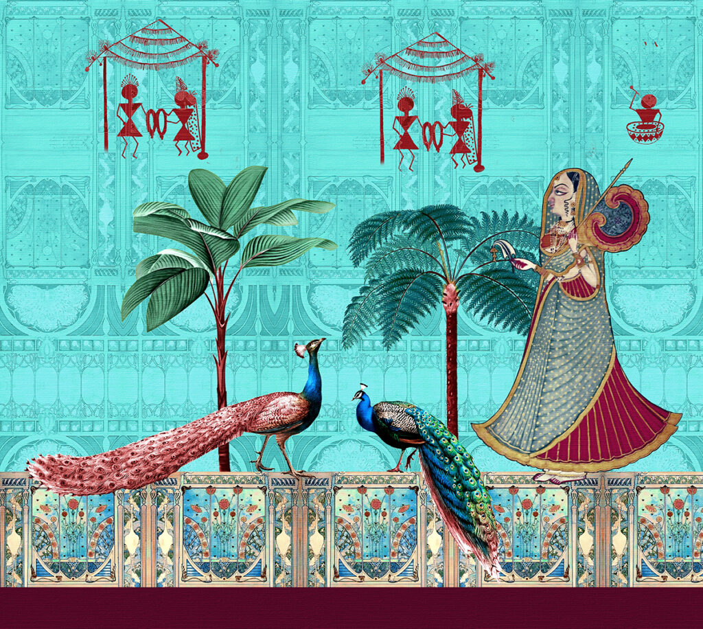 Painting Wallpaper of Peacock and Woman - Magicdecor®