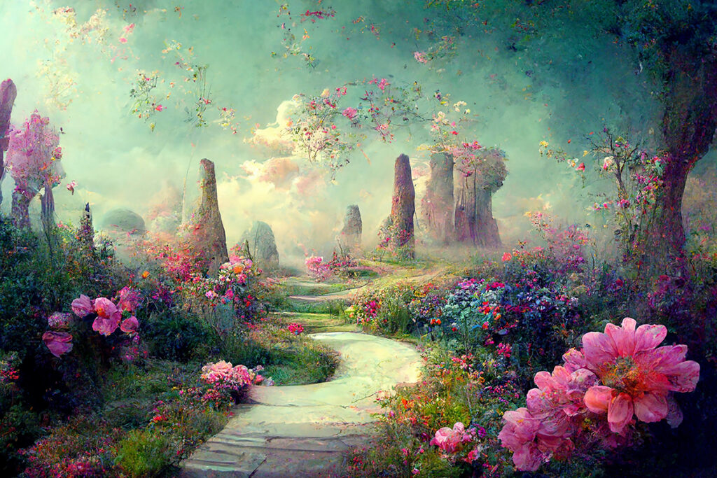 Wall Paper for Balcony, Path through a garden with flowers - Magicdecor®