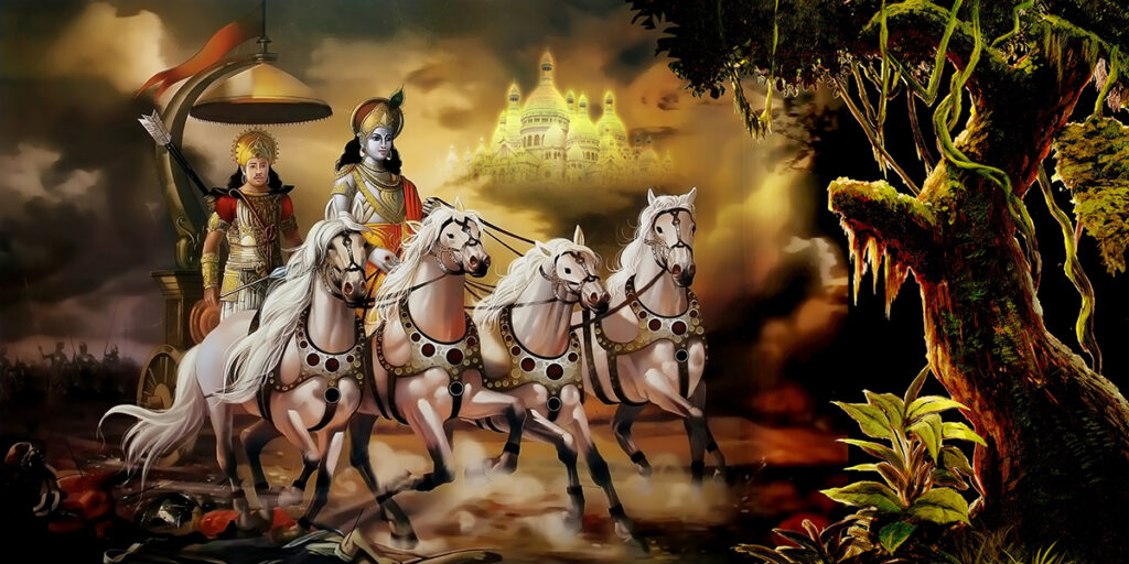 Bhagwan Krishna and Arjun in Chariot, Mahabharat Wallpaper for Wall ...