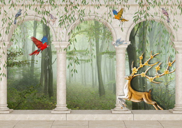 3D Deer and Birds Wallpaper Mural - Magicdecor®