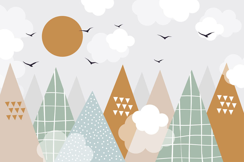 Kids Room Wallpaper, A landscape with trees and birds - Magicdecor®