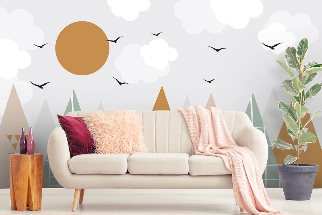 Kids Room Wallpaper, A landscape with trees and birds - Magicdecor®