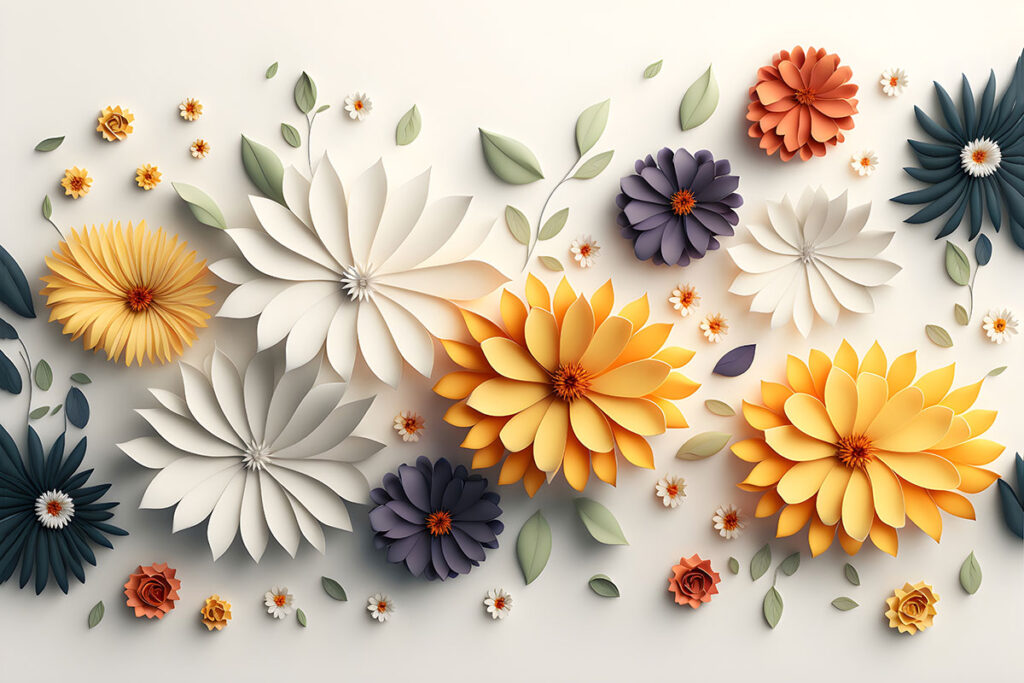 Multi Colour 3d Wallpaper with Flowers - Magicdecor®