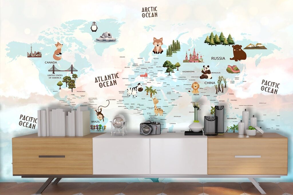 Kids Room Wallpaper - World Map Wallpaper for Wall