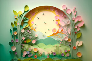 Kids Room Wallpaper, Paper cut out of trees and flowers - Magicdecor®