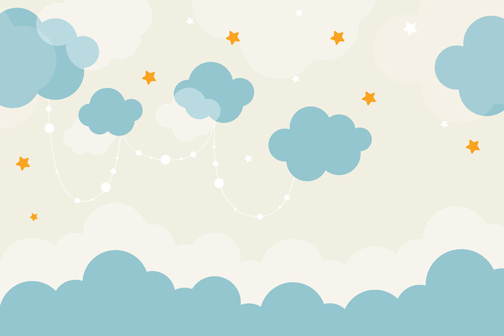 Kids Wallpaper of Blue Clouds and Stars in the Sky - Magicdecor®
