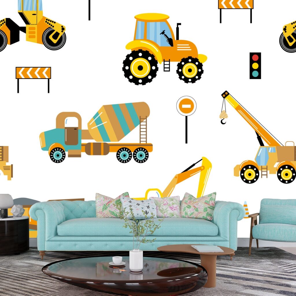 Kids Room Wallpaper, A pattern of construction vehicles - Magicdecor®