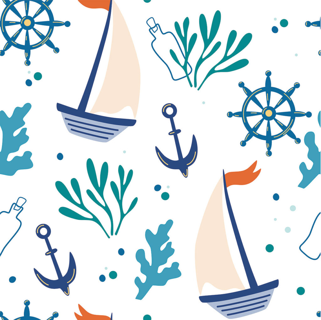 Kids Room Wallpaper, A pattern of ships and anchors - Magicdecor®