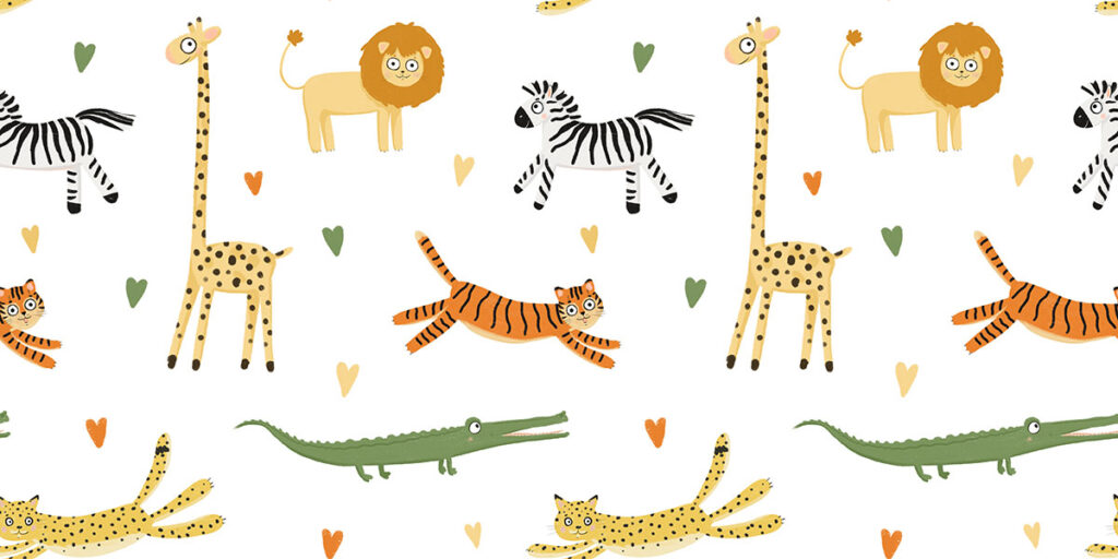 Kids Room Wallpaper, A pattern of animals and hearts - Magicdecor®