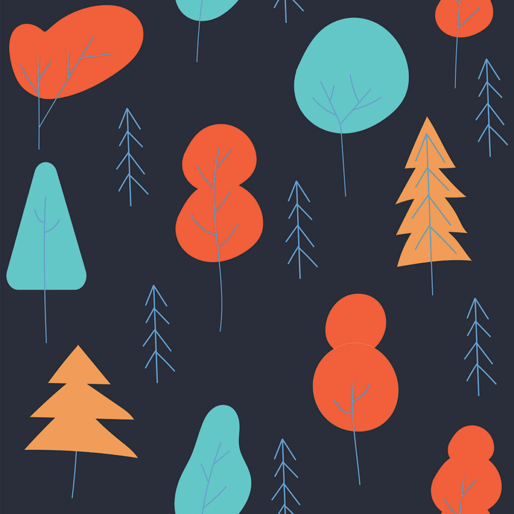 Kids Room Wallpaper, A group of trees on a black background - Magicdecor®