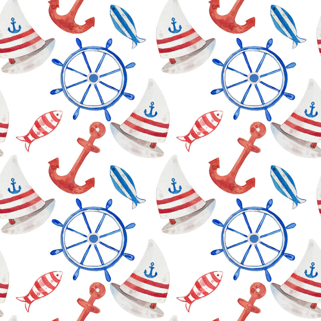 Kids Room Wallpaper, A pattern of watercolor nautical objects - Magicdecor®