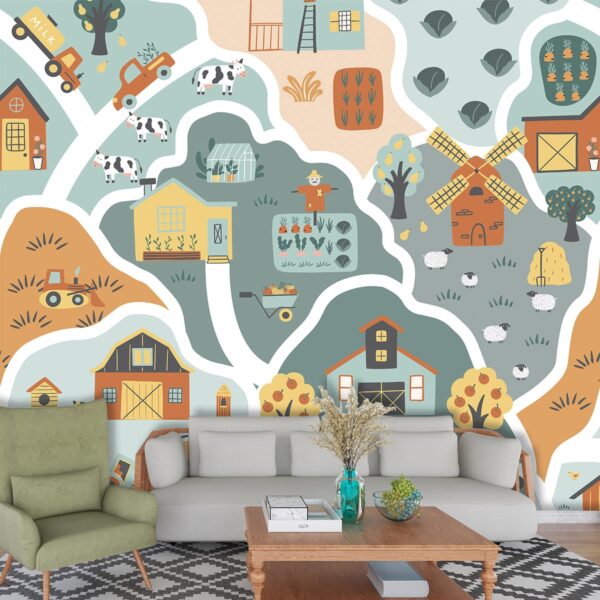 Kids Room Wallpaper, A map of farm land - Magicdecor®