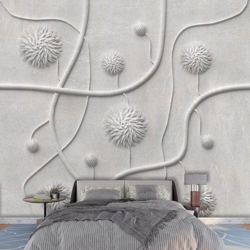 A white wall with white balls and lines - Magicdecor®