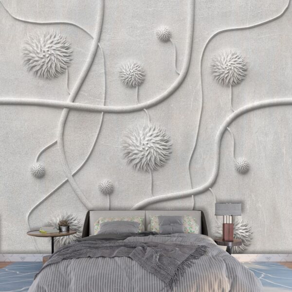 A white wall with white balls and lines - Magicdecor®
