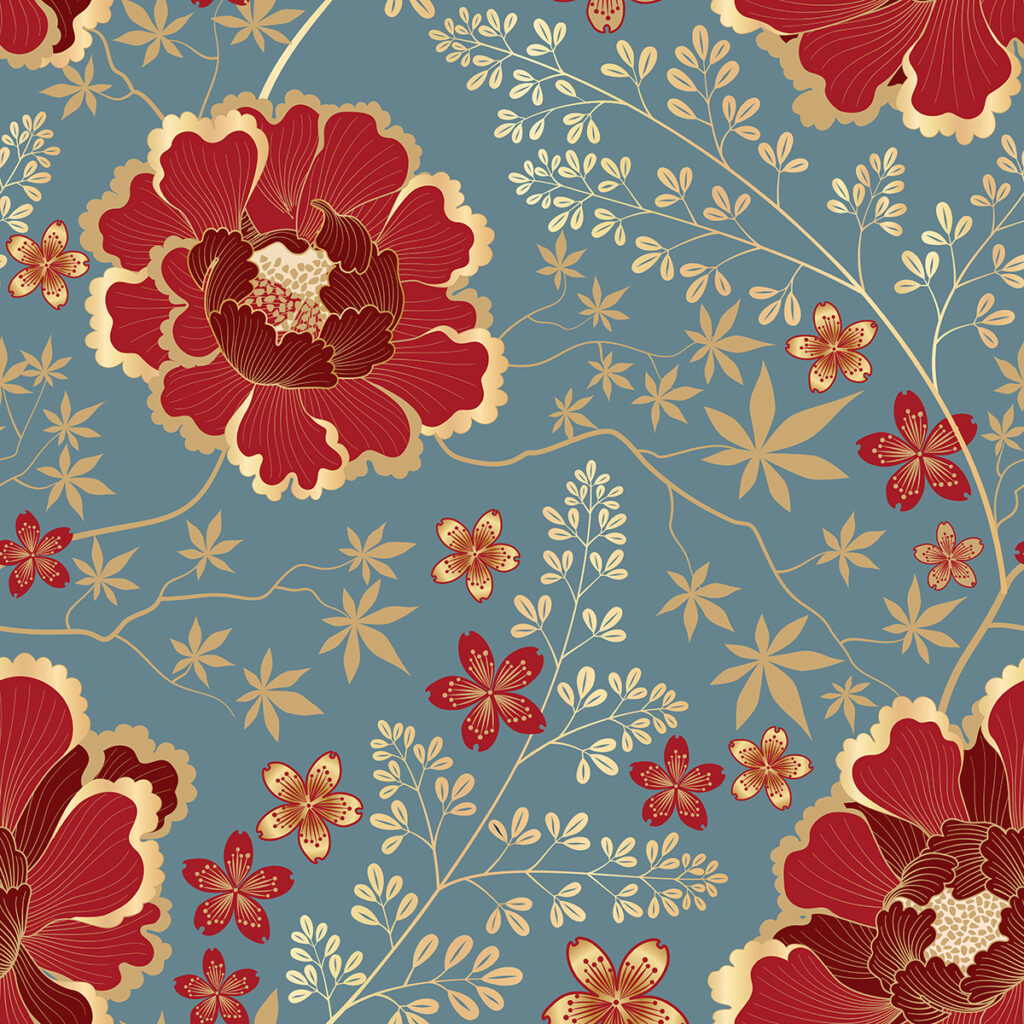 A pattern of red and gold flowers - Magicdecor®