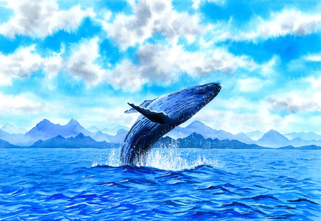 Blue Whale Jumping Out of The Ocean Wallpaper - Magicdecor®