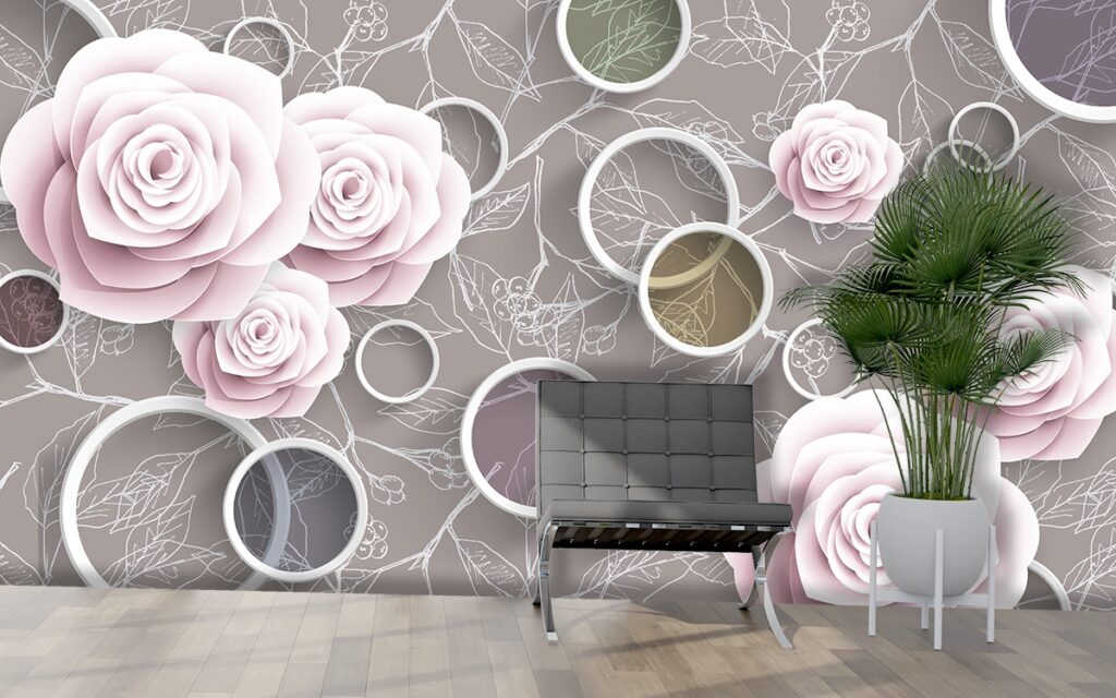 A wallpaper with flowers and circles - Magicdecor®