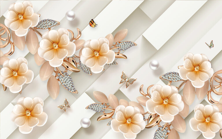 A Wallpaper With Flowers And Pearls - Magicdecor®