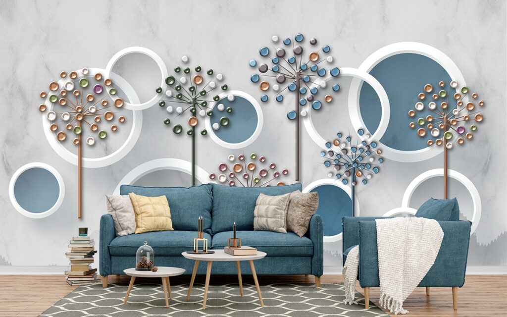 A wall art with circles and flowers - Magicdecor®