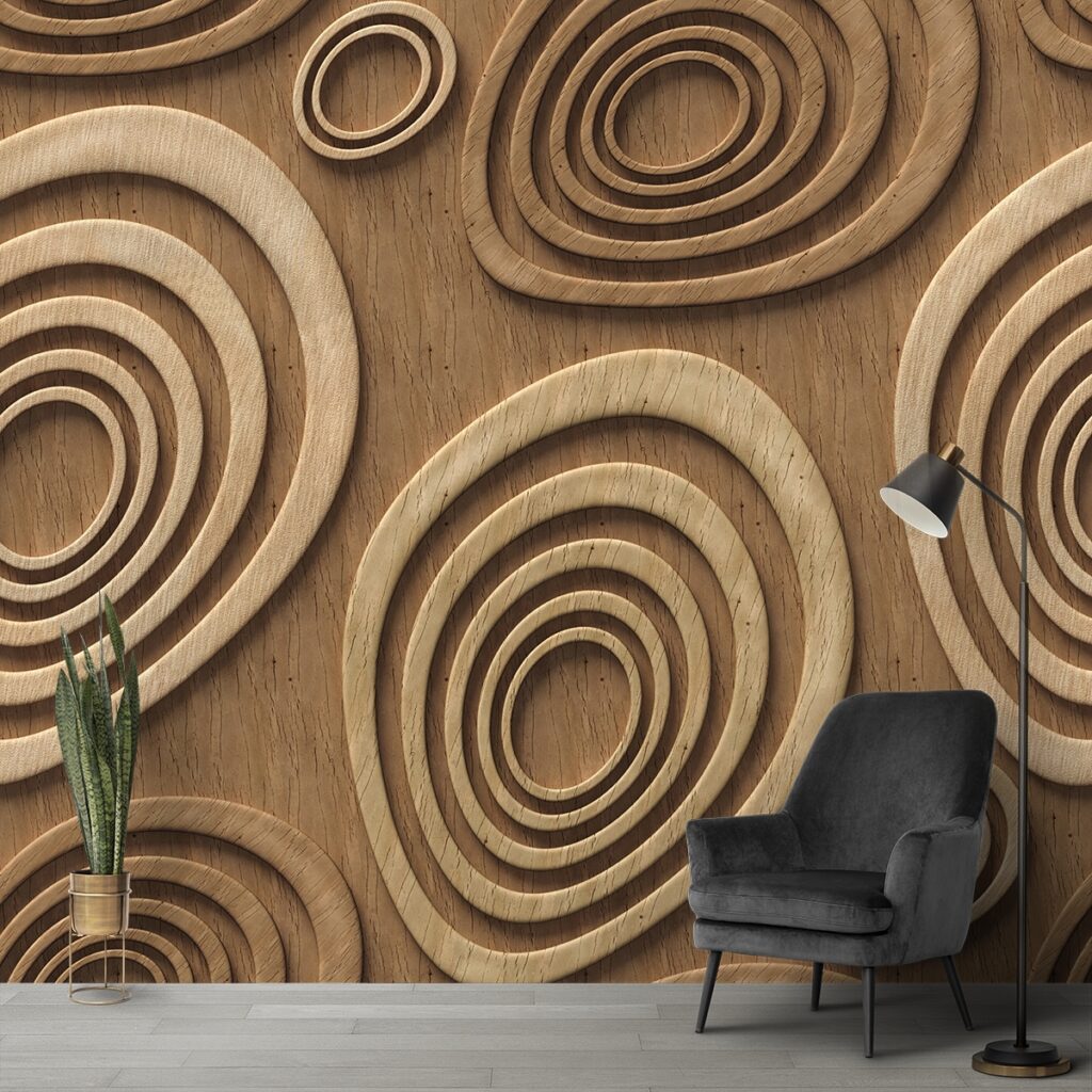A wood surface with circles carved into it - Magicdecor®