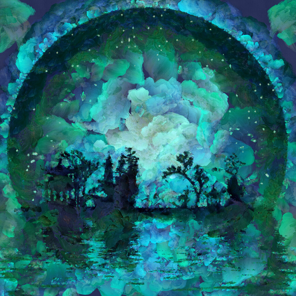 A painting of a landscape with trees and clouds - Magicdecor®