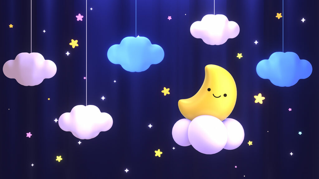 Kids Room Wallpaper, A cartoon moon on clouds - Magicdecor®