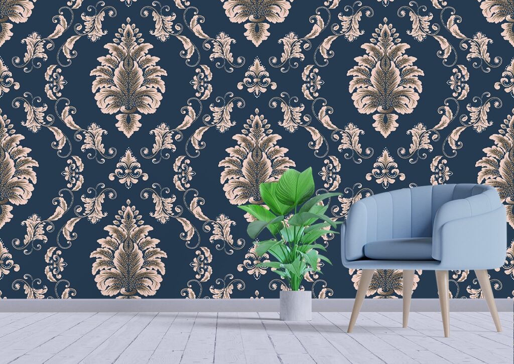 Blue Damask Pattern Wallpaper for Walls - Magicdecor®