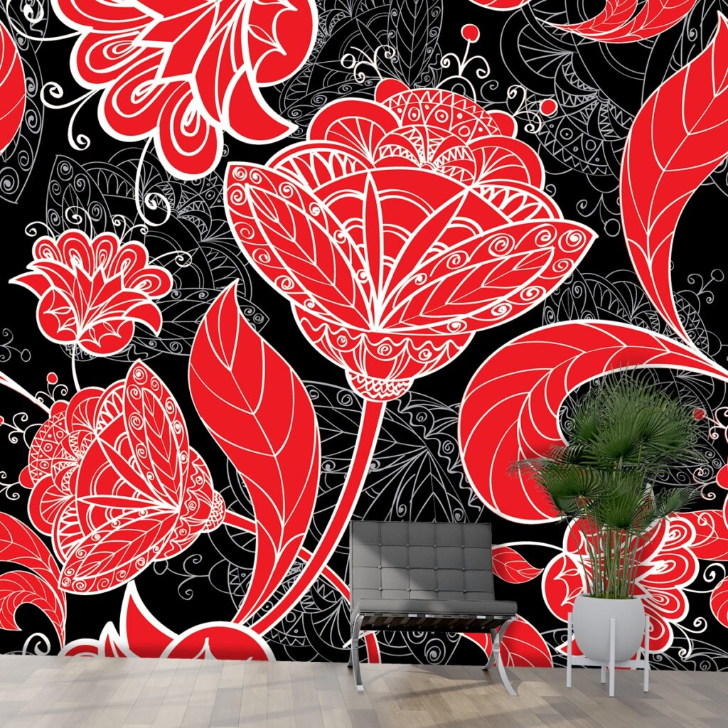 A red and white floral pattern - Magicdecor®