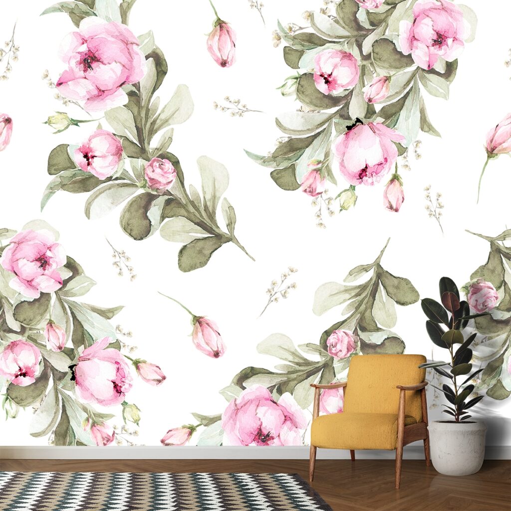 Watercolor Pink Peonies Wallpaper for Home - Magicdecor®