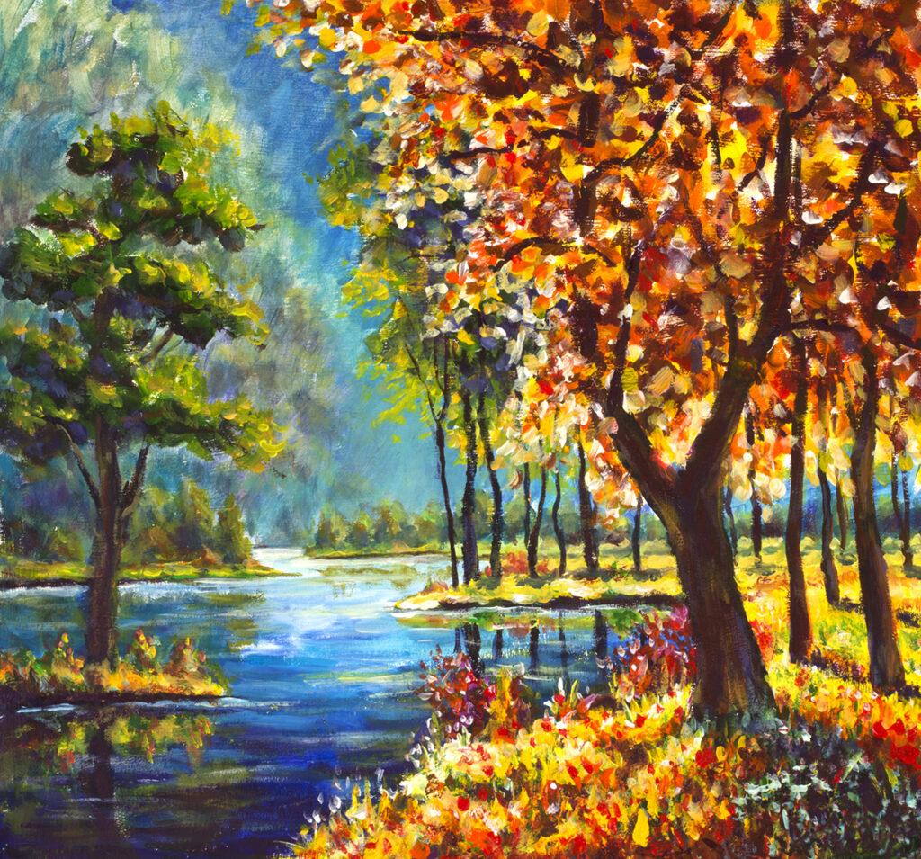 A painting of trees and a river - Magicdecor®