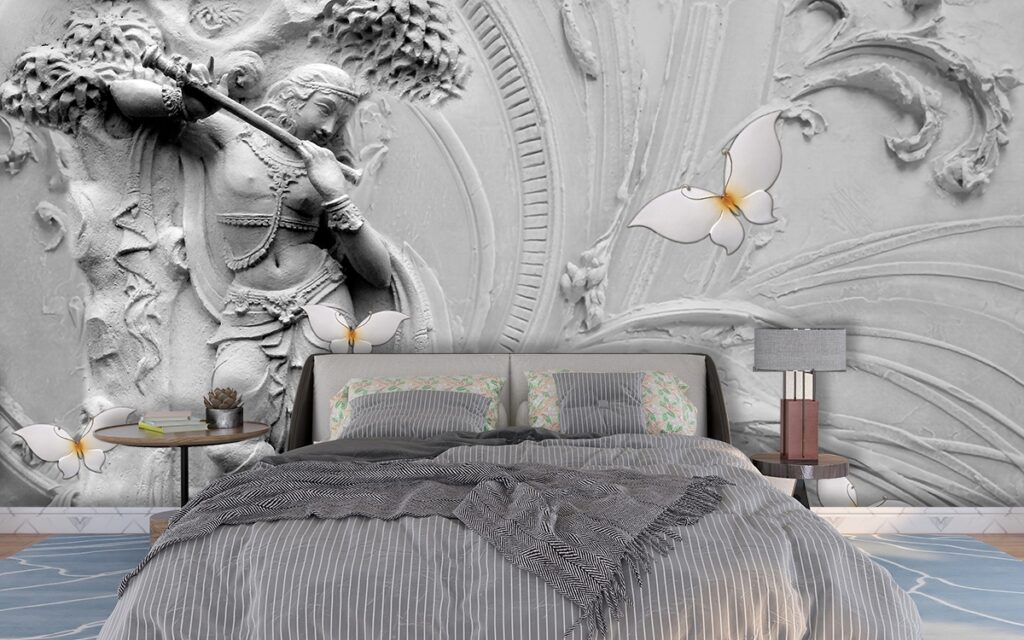 Statue of Krishna Playing Flute Mural Wallpaper - Magicdecor®
